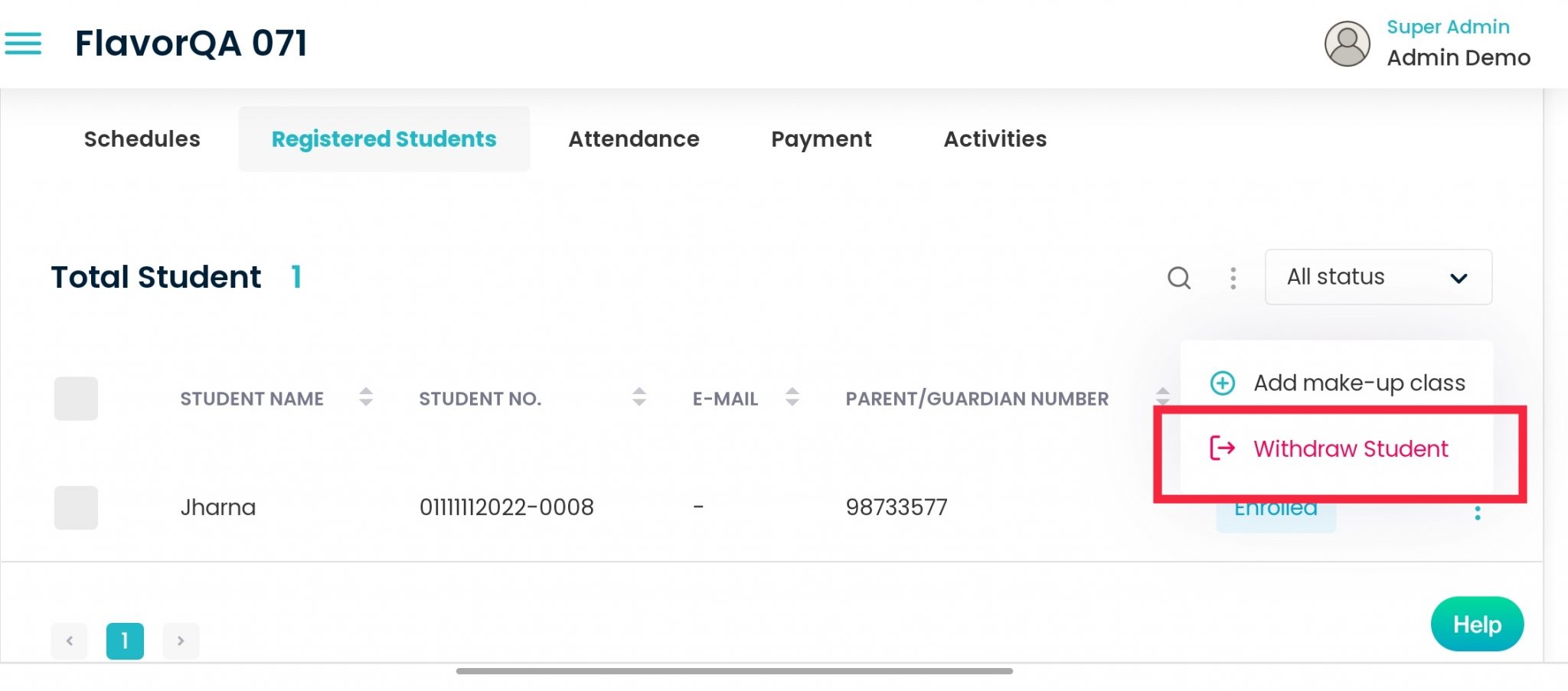 How can I withdraw a student from a class? - Flavor