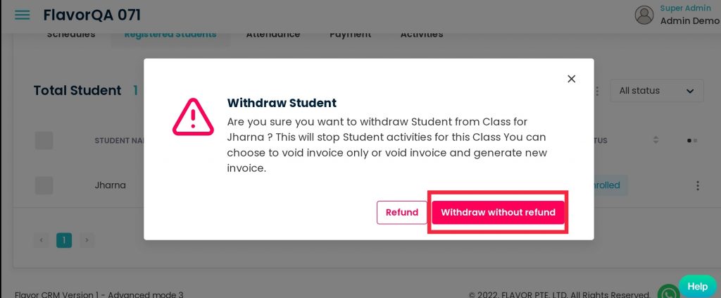 How can I withdraw a student from a class? - Flavor