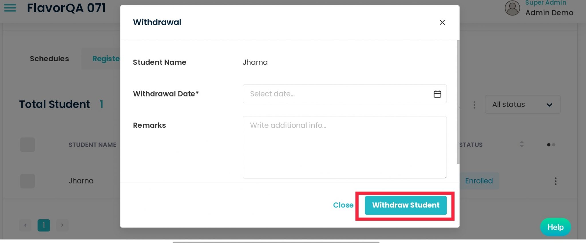 How can I withdraw a student from a class? - Flavor