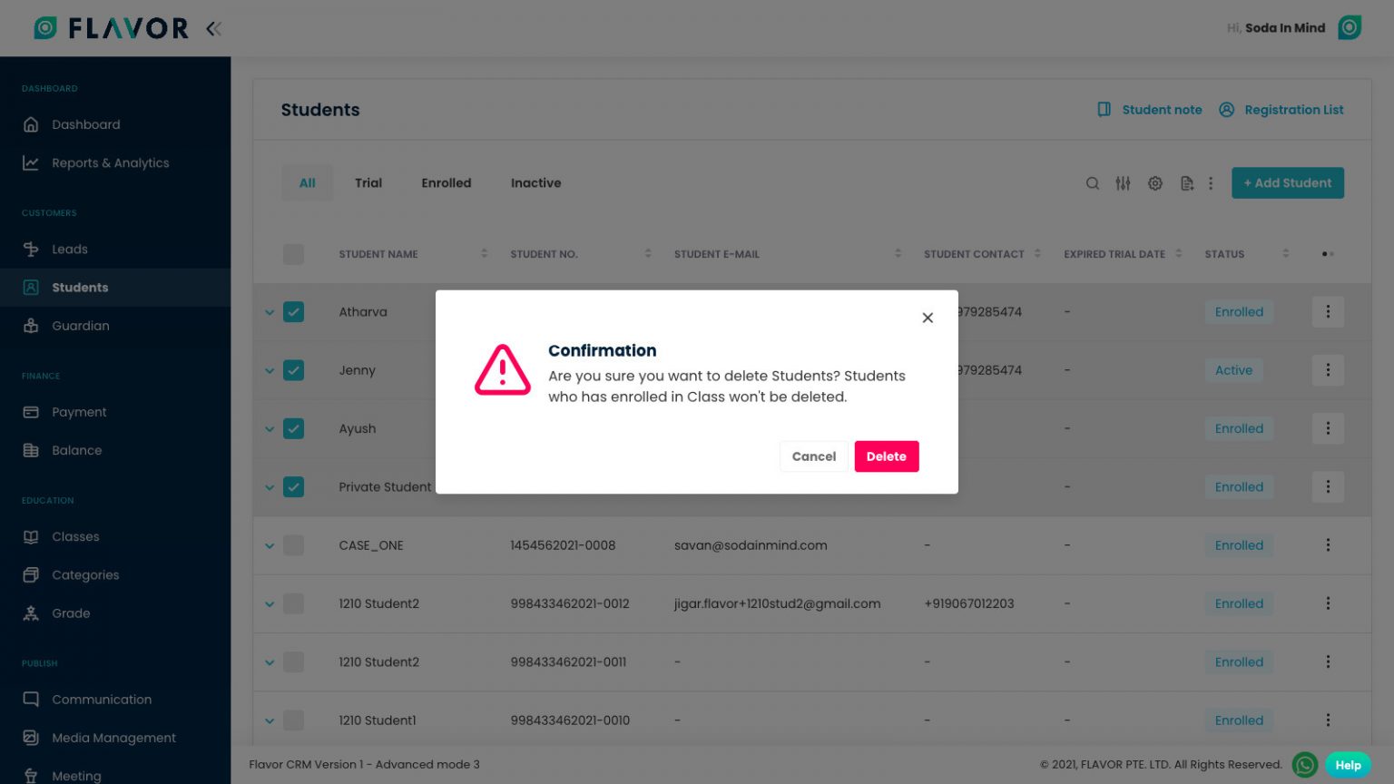 User Guide | How to Delete a Student Entry With Classes Inside From ...