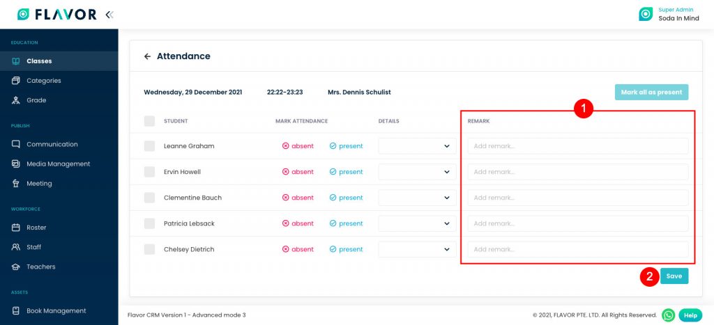User Guide | How to Update Remarks While Marking Attendance | Flavor