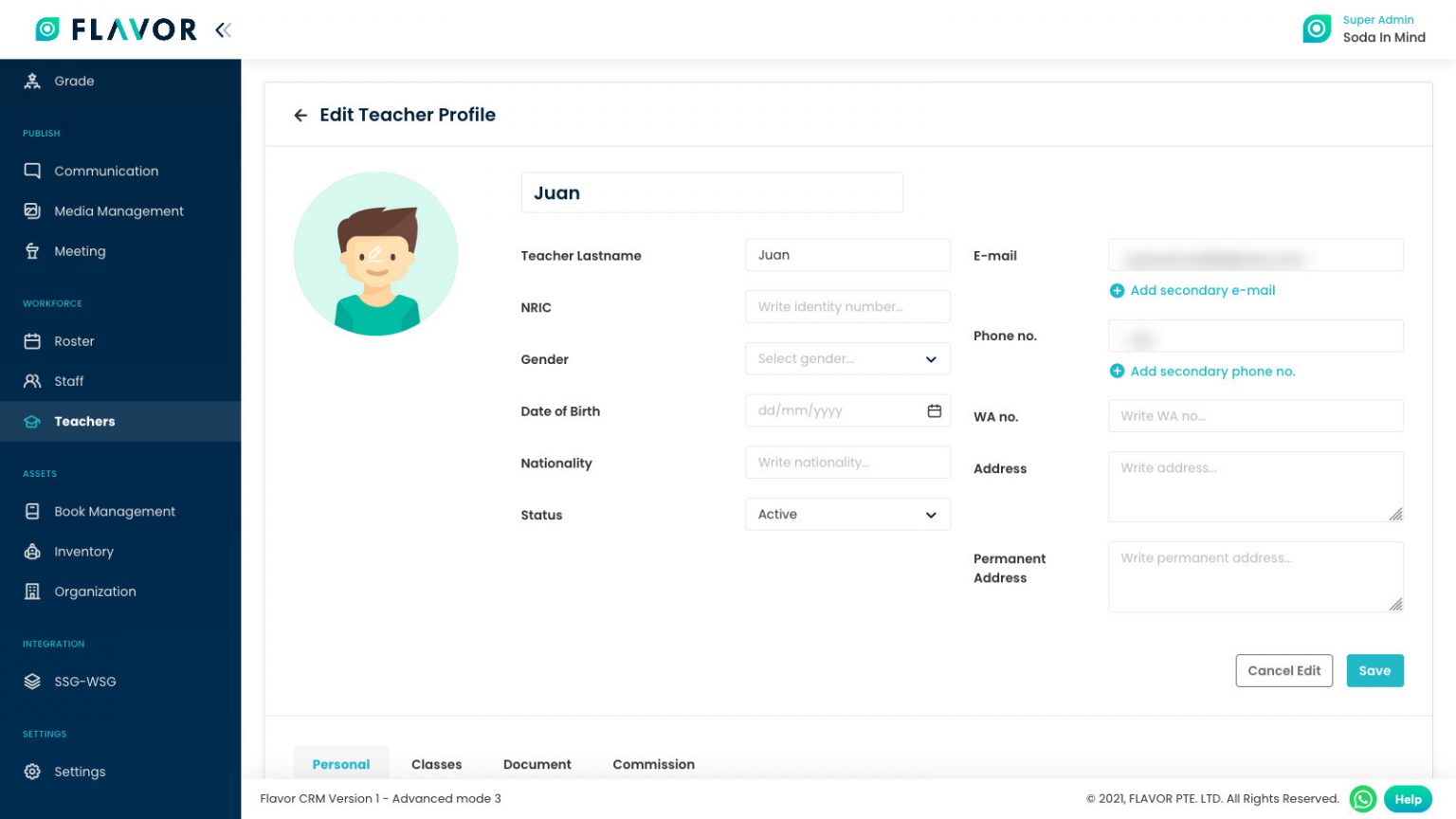 User Guide | How to Edit Teacher Information | Flavor
