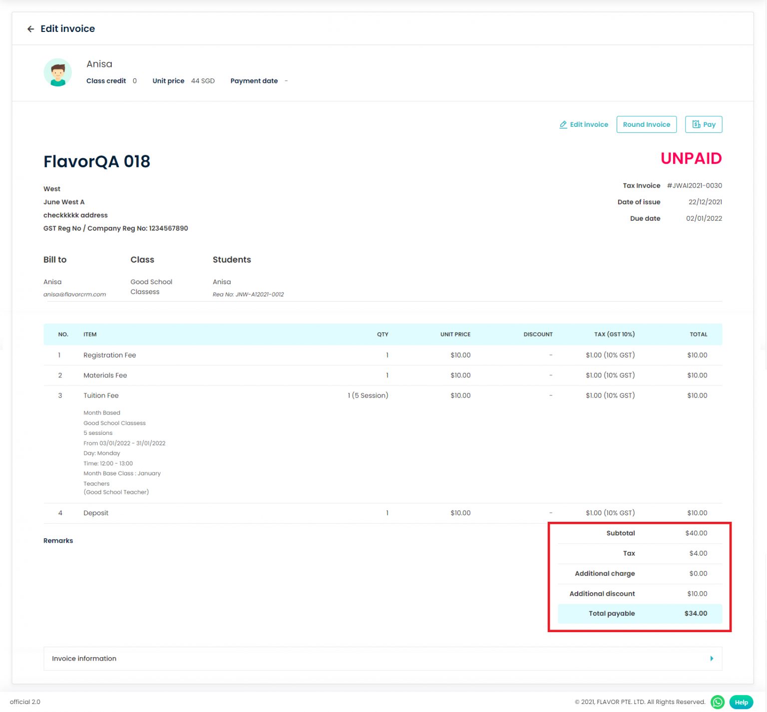 How to add an additional discount to the invoice - Flavor
