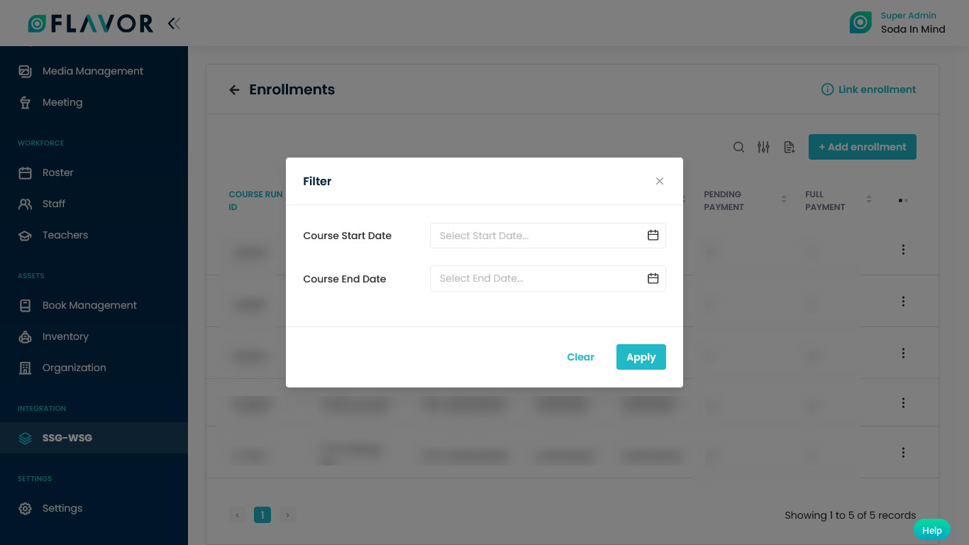 SSG - WSG Module - Enrollments - Flavor