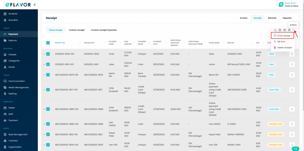 How to send a Receipt notification? - Flavor