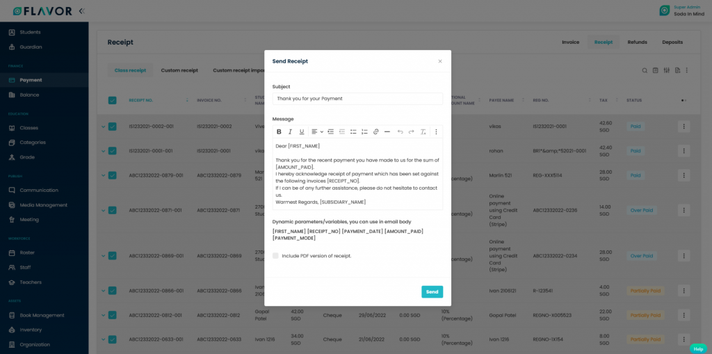 How to send a Receipt notification? - Flavor