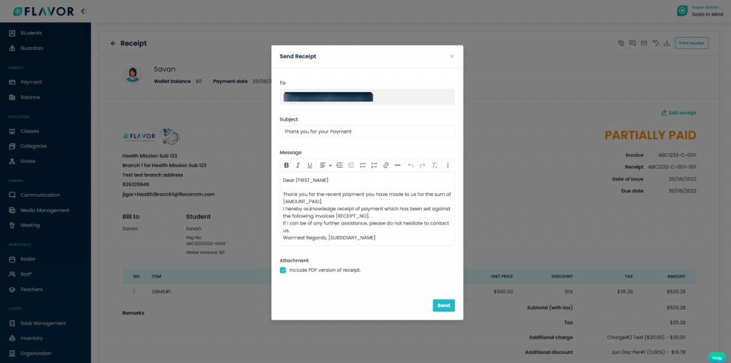 How to send a Receipt notification? - Flavor
