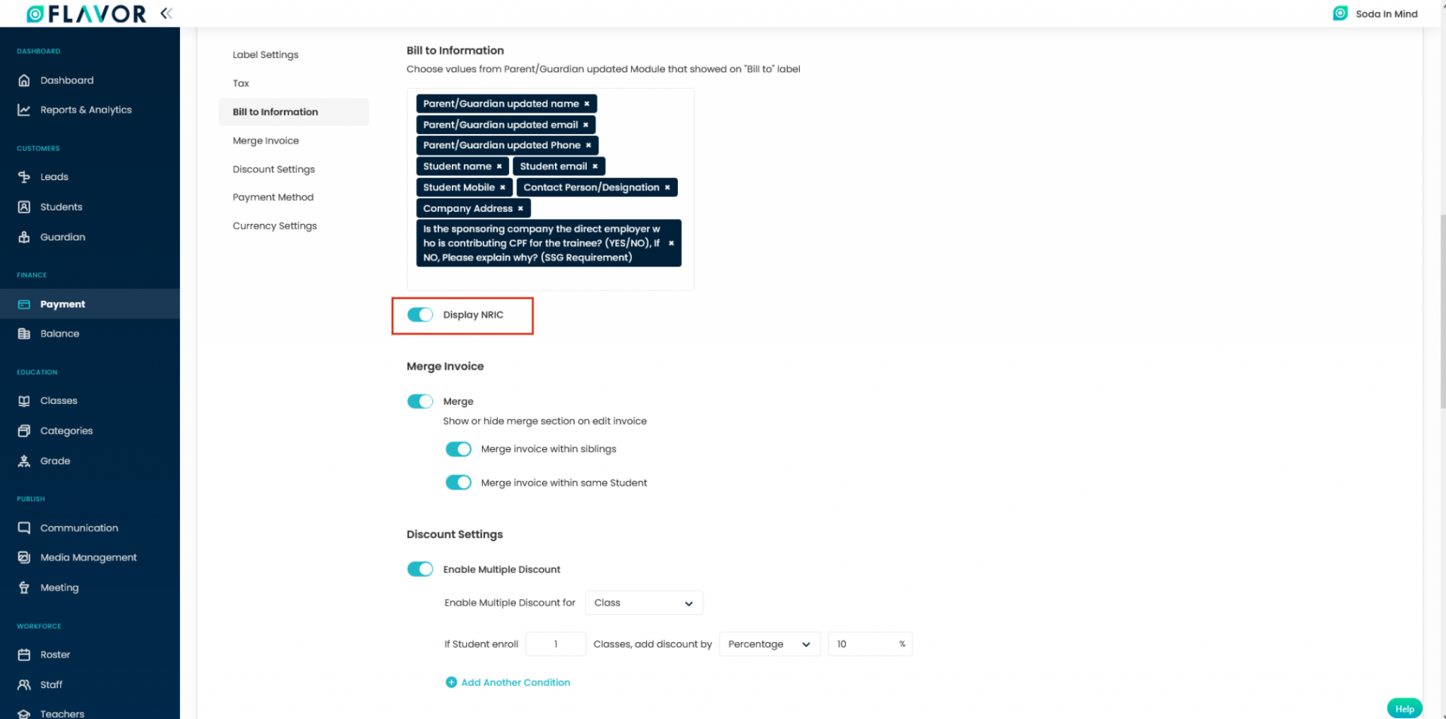 How to show/hide NRIC in Invoice? - Flavor