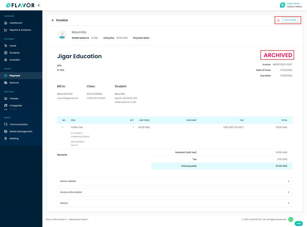 How to find the Archived Invoice after merging the invoice? - Flavor
